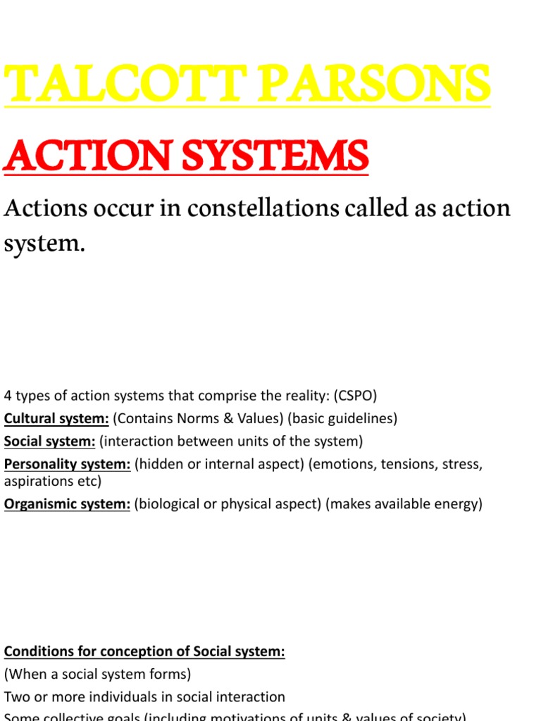 Talcott Parsons' Theory of the Four Social Action Systems and the AGIL ...