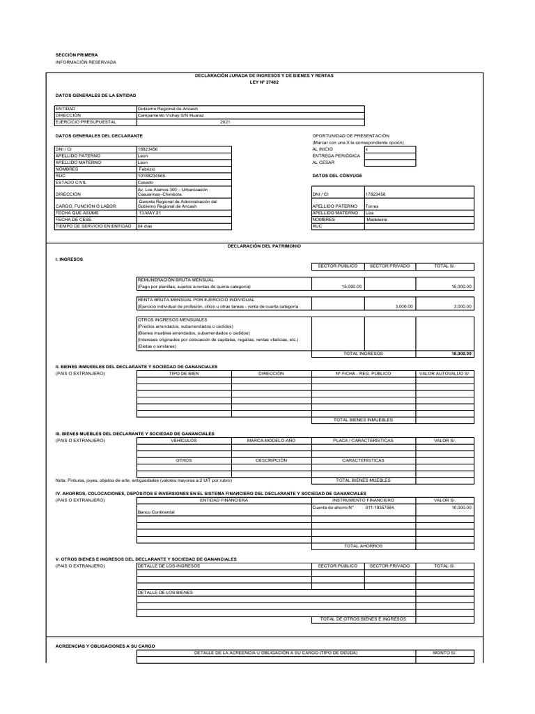 Formatos Declaracion Jurada Bienes y Rentas | PDF | Economias | Dinero