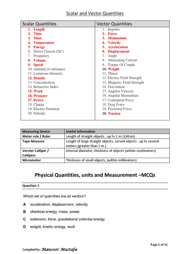 Physics Measurement Tools Worksheet | PDF | Measuring Instrument ...