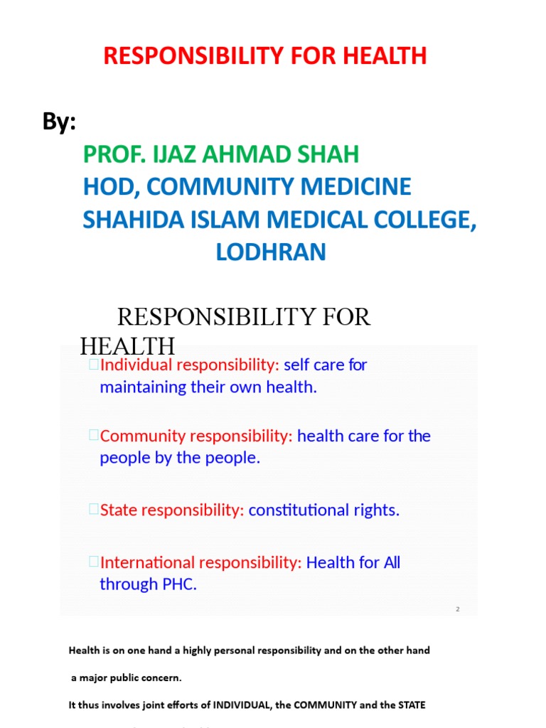 Responsibility For Health | PDF | Health Care | Medicine