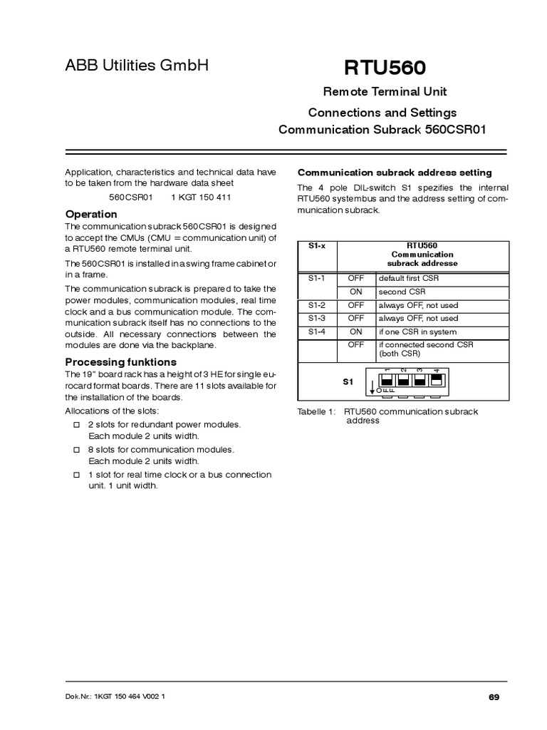 Abb Utilities GMBH: Remote Terminal Unit Connections and Settings ...