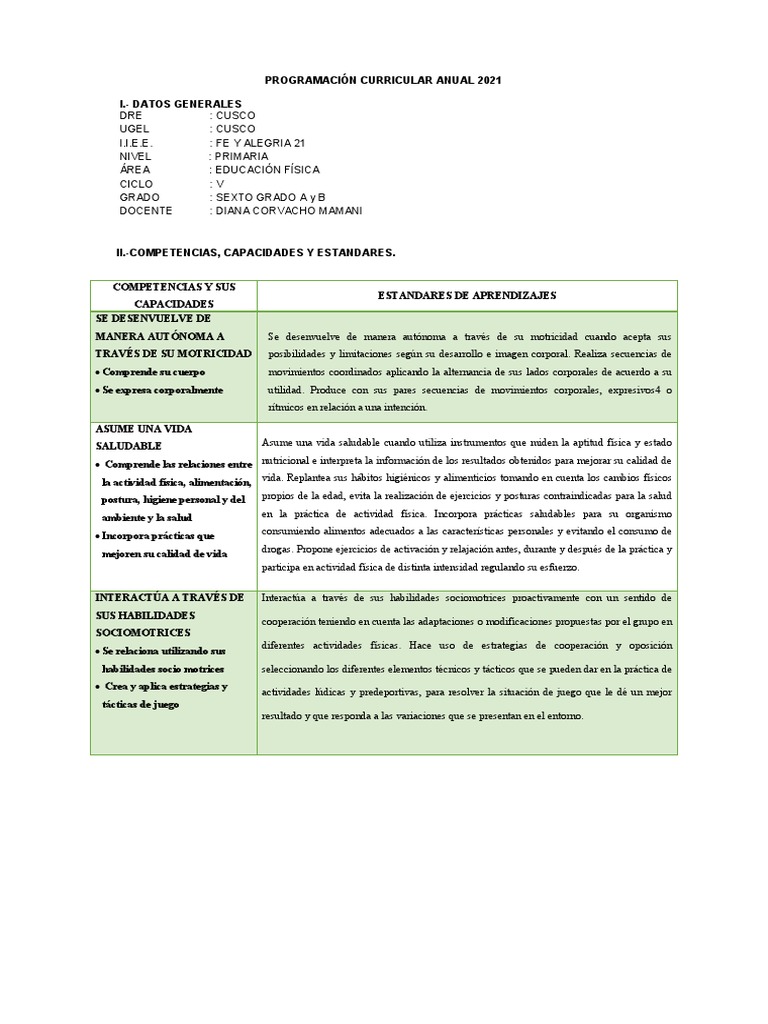 Programación Anual 6to Grado Diana | PDF | Plan de estudios | Educación primaria
