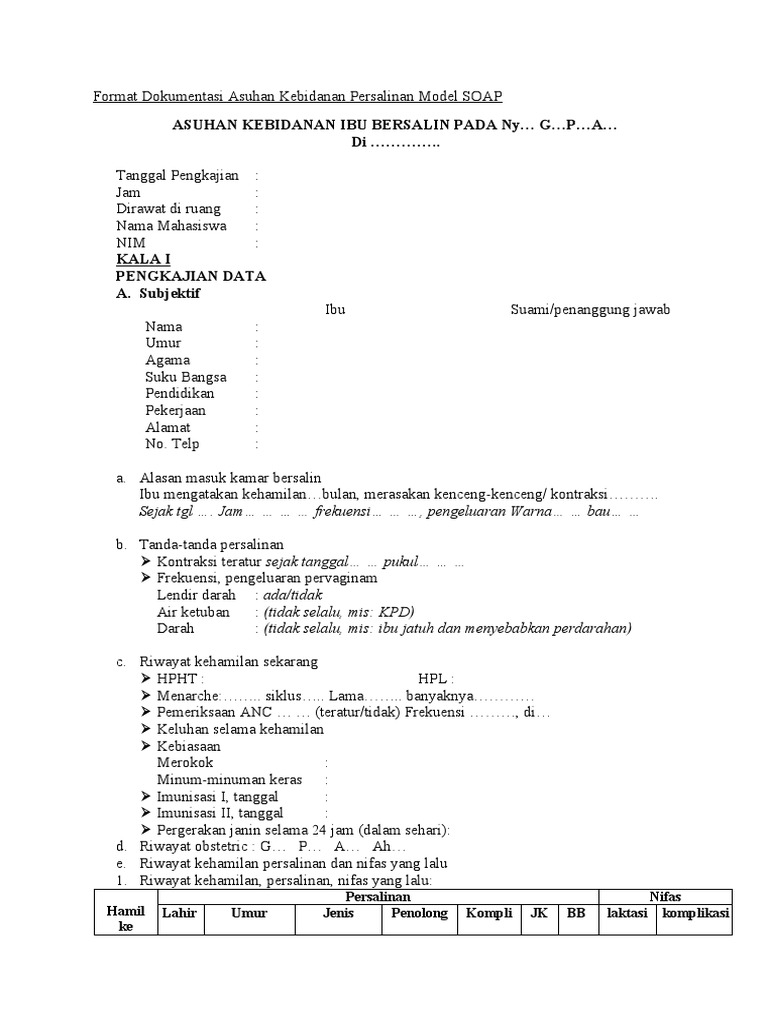 Format Dokumentasi Asuhan Kebidanan Persalinan | PDF