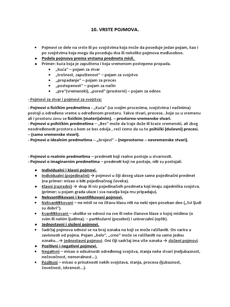 Vrste Pojmova | PDF
