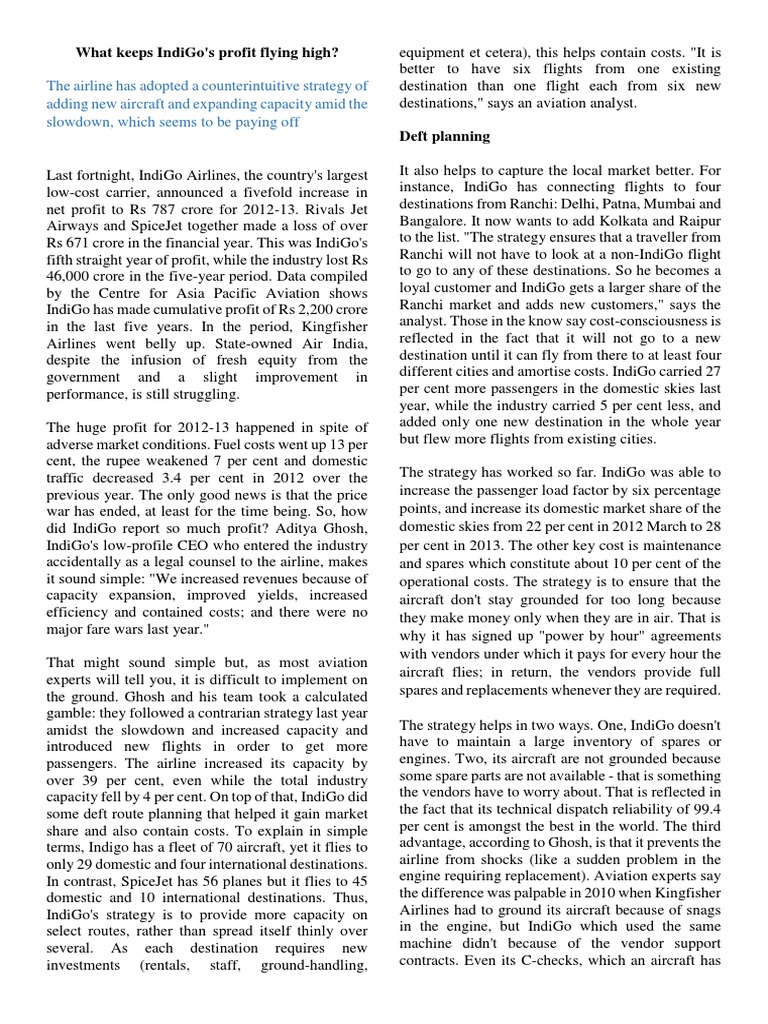 IndiGo's Profit Strategy Explained | PDF | Airlines | Transport