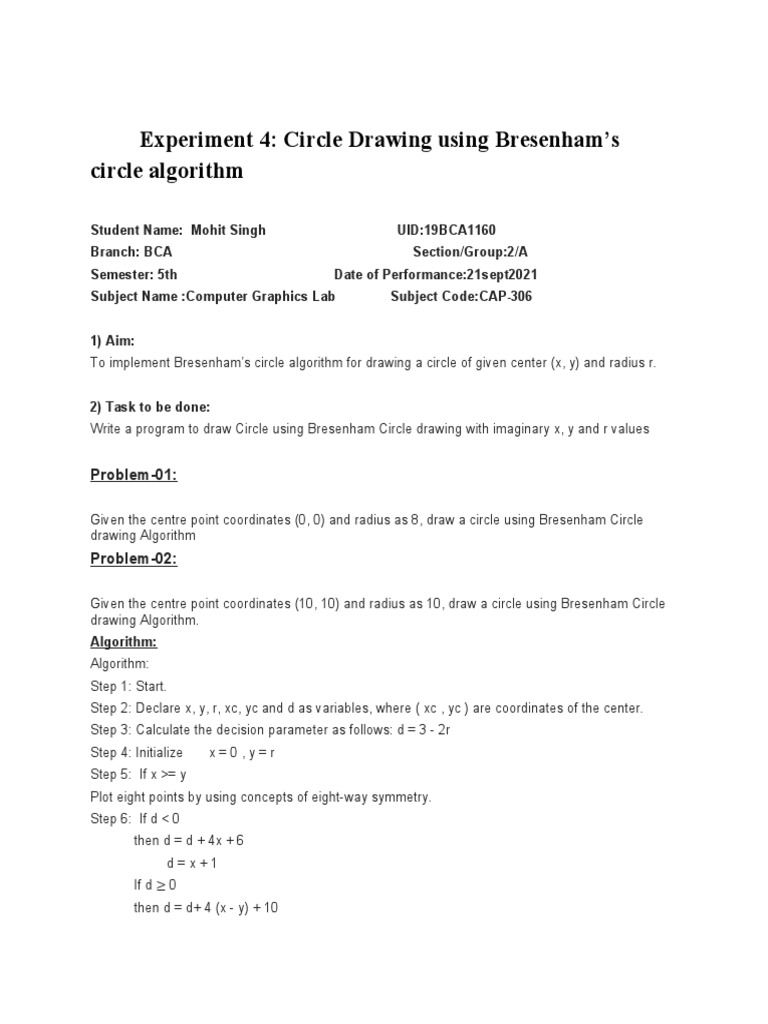 Bresenham Circle Drawing Guide | PDF | Algorithms And Data Structures | Theoretical Computer Science