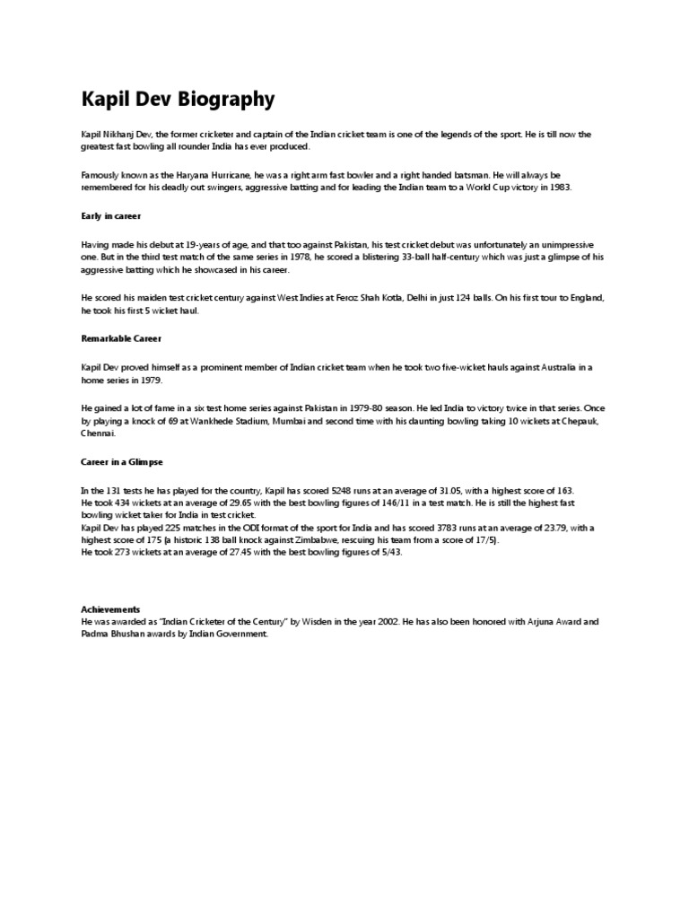 Kapil Dev Biography | PDF