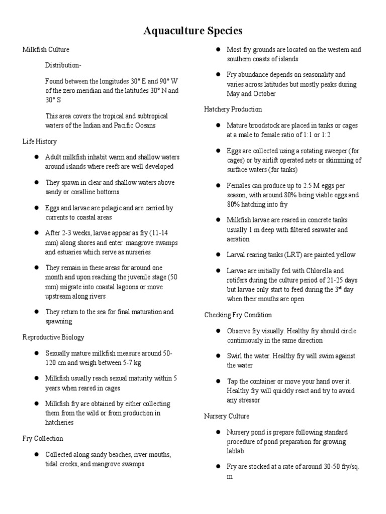Aquaculture Species | PDF | Spawn (Biology) | Genetics
