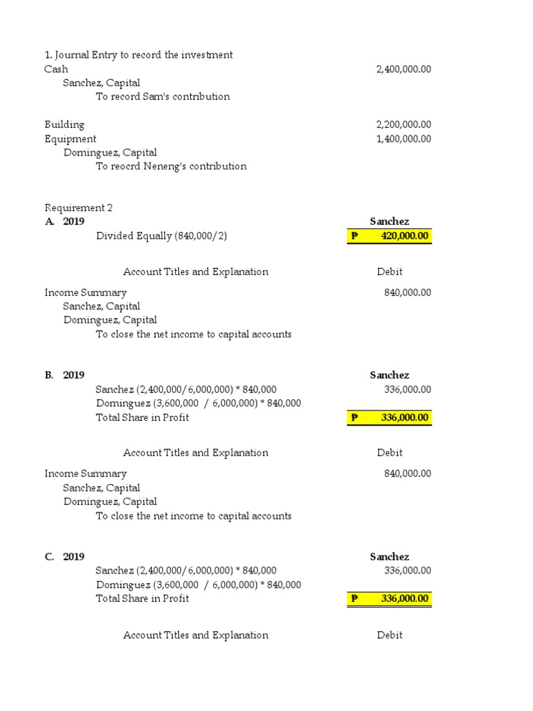 PArtnership Operations - Sanchez & Dominguez | PDF | Debits And Credits ...