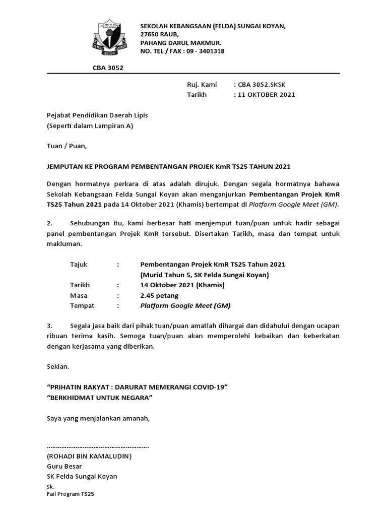 Surat Jemputan Pembentangan Projek KMR | PDF