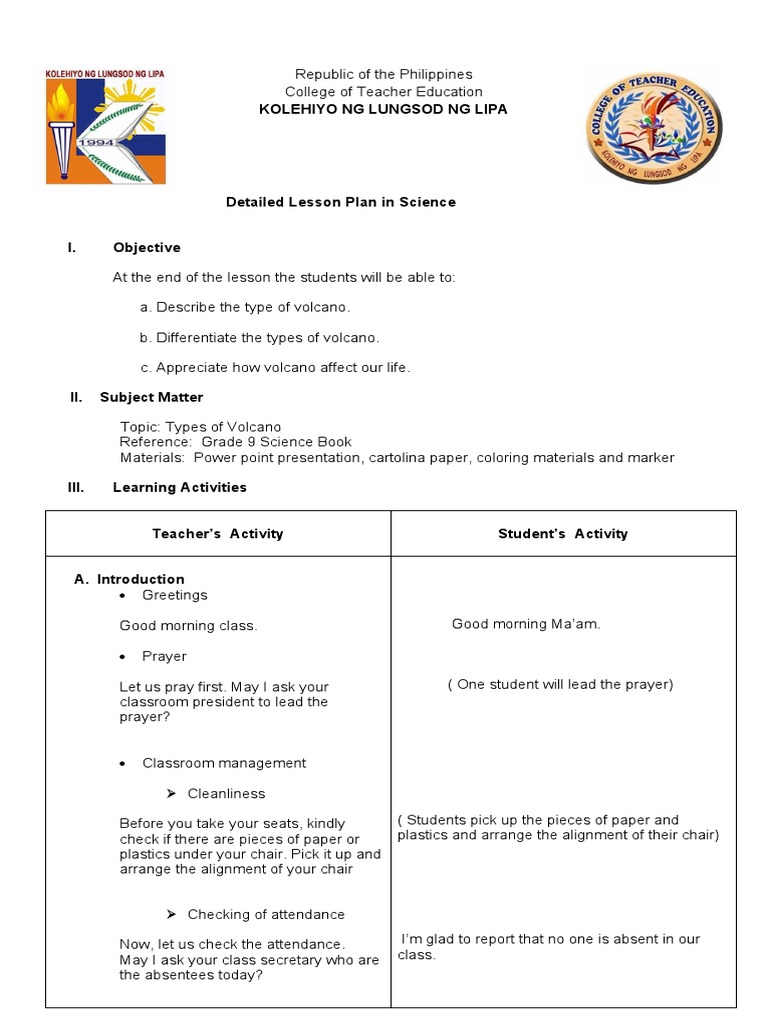 Types of Volcanoes Lesson Plan | PDF | Volcano | Lava