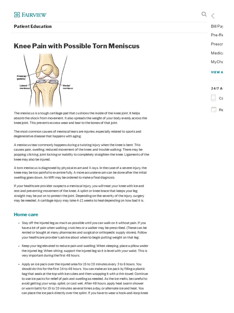 Knee Pain With Possible Torn Meniscus | PDF | Knee | Clinical Medicine
