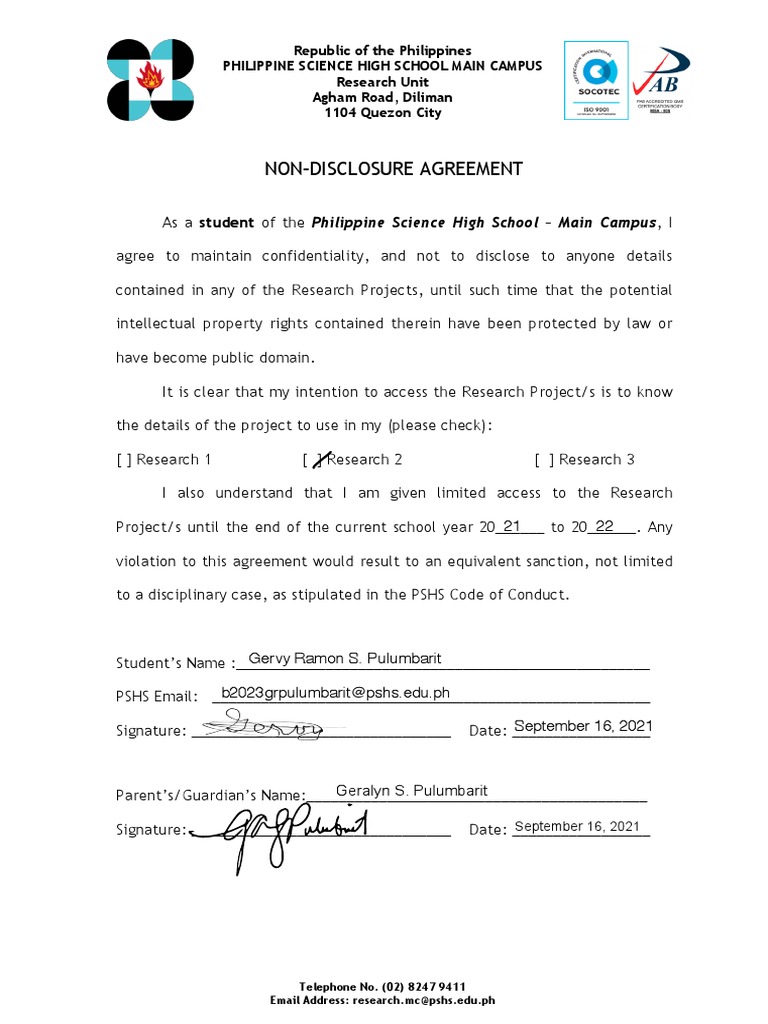 NDA For Research Projects 1 | PDF