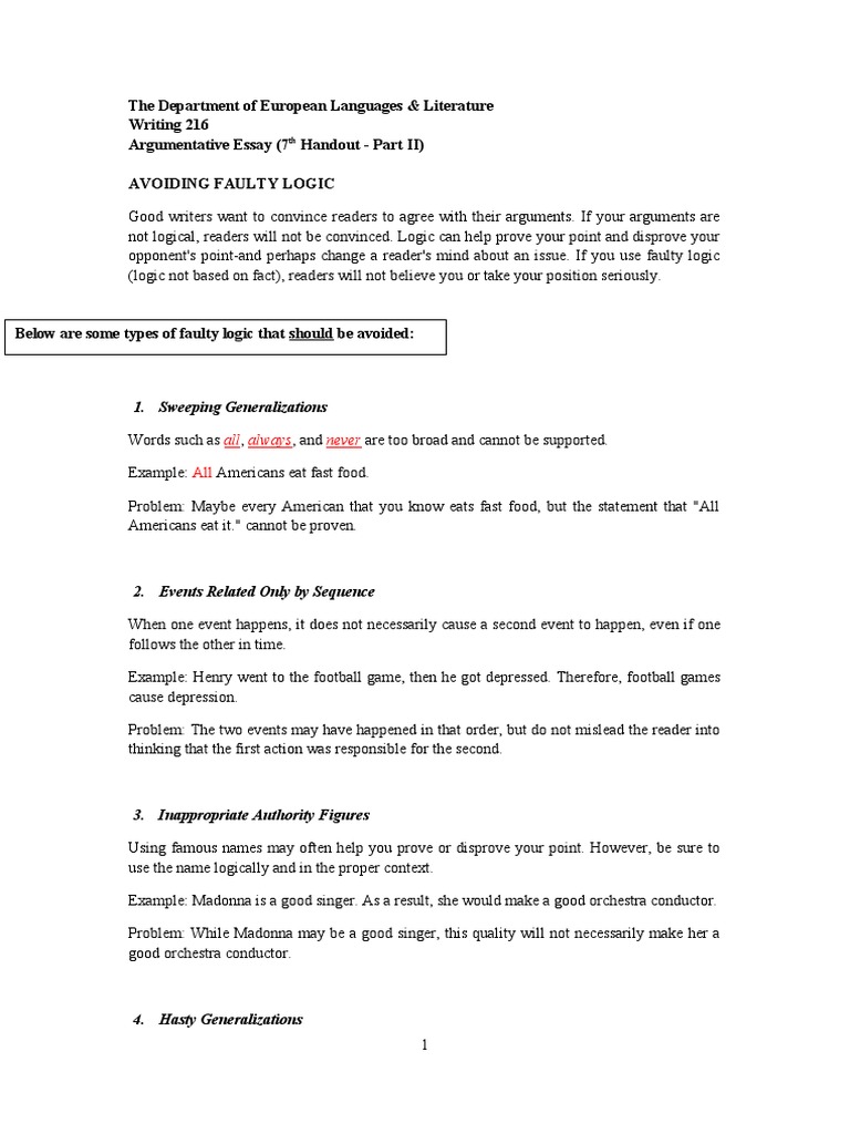 7th Handout Argumentative Essay Part II | PDF | Argument | Logic