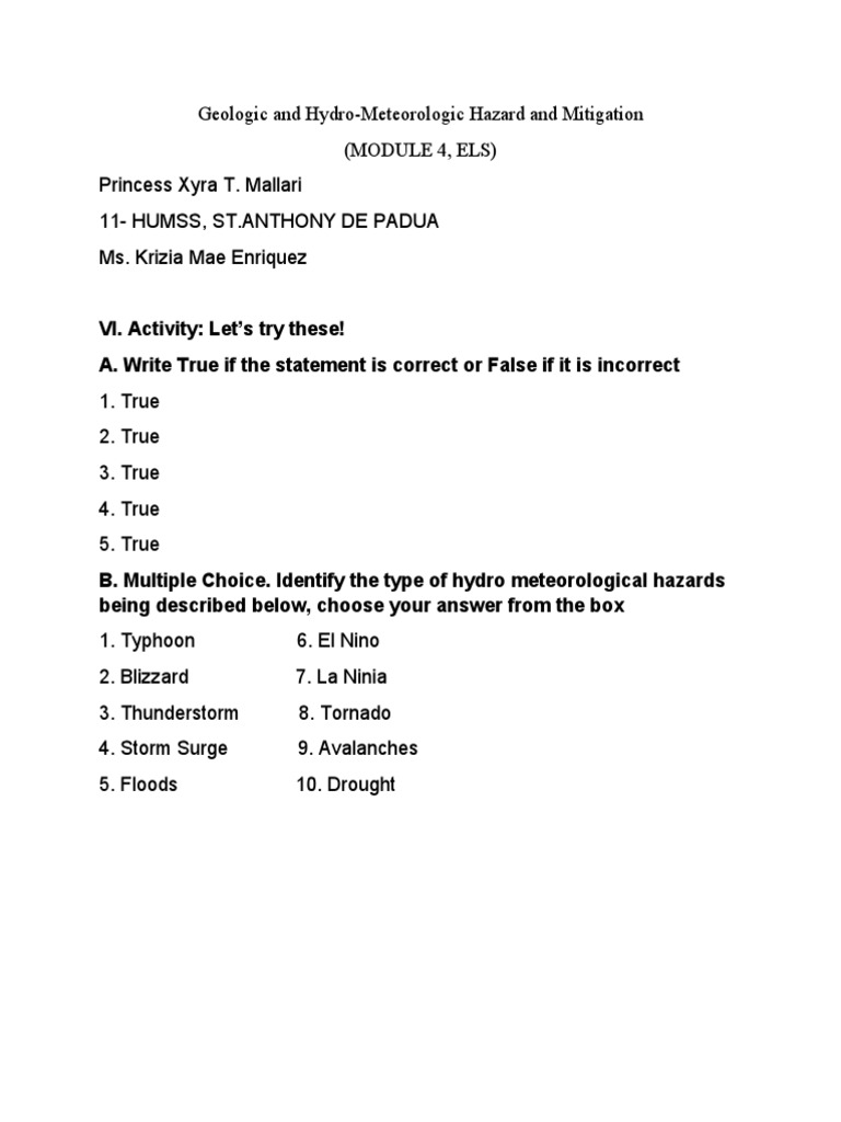 VI. Activity: Let's Try These! A. Write True If The Statement Is Correct or False If It Is ...