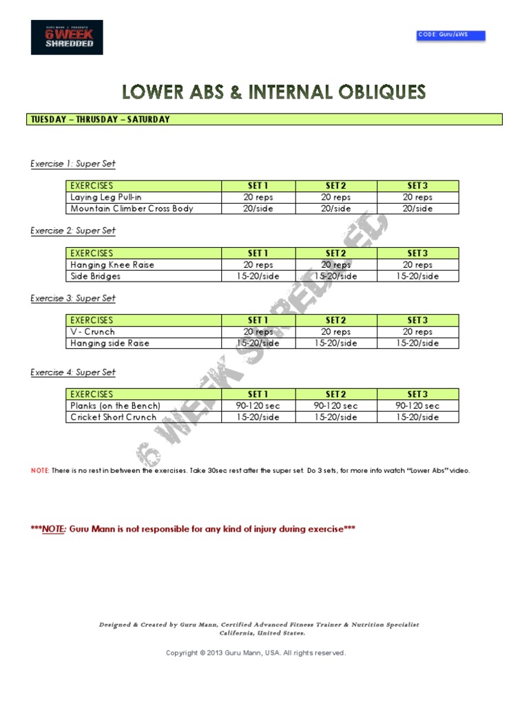 LOWER ABS Workout Calander | PDF