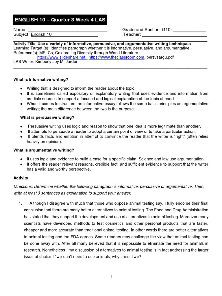 Writing Techniques: Informative & Persuasive | PDF | Smoking | Persuasion