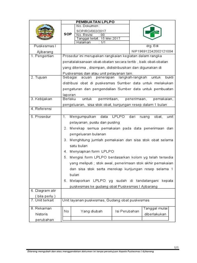 Sop Pembuatan Lplpo | PDF