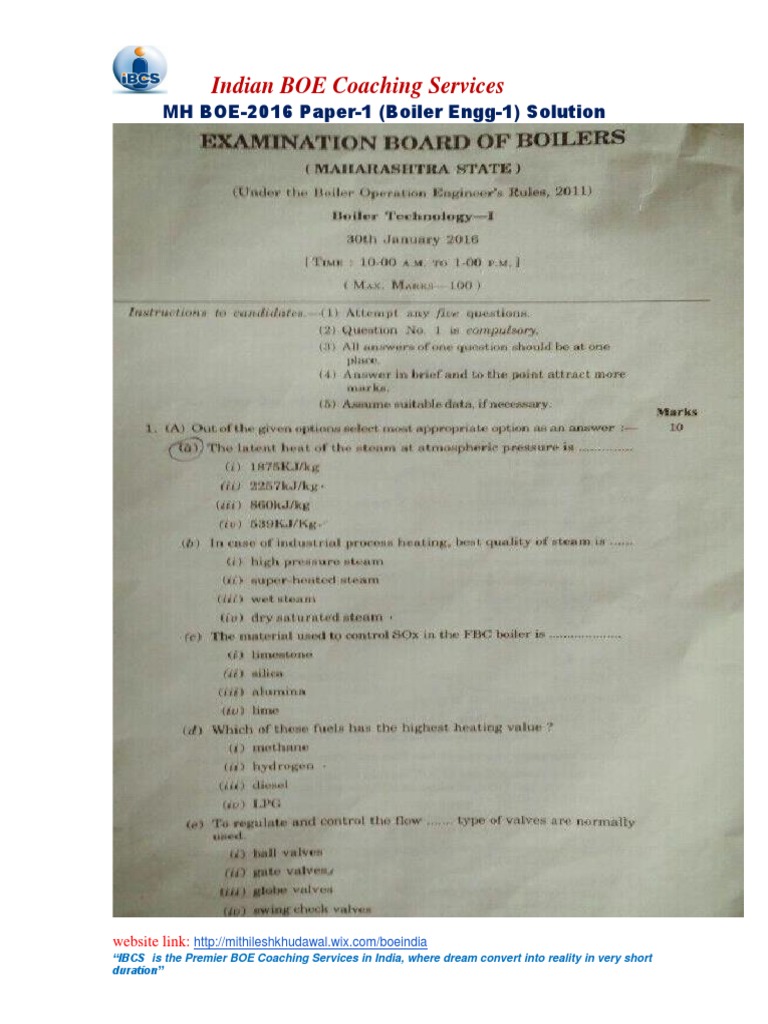 MH BOE 2016 Paper 1 Solution | PDF | Boiler | Water