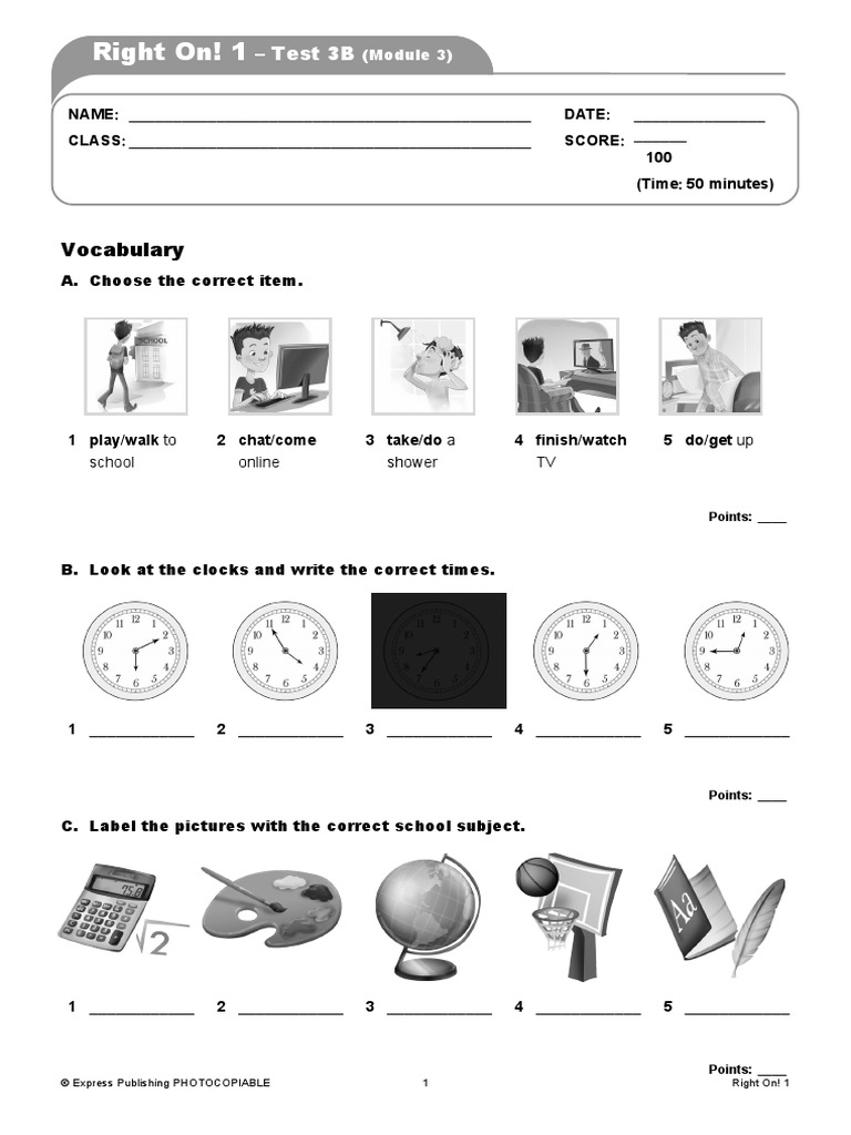 08 Right On 1 - Test 3B - Mod 3 | PDF | Linguistics | Grammar