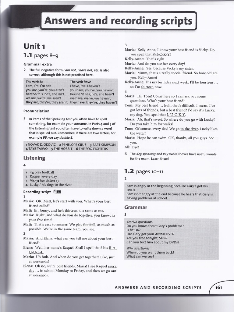 KET - Answer Key & Transcript Units 1-5 | PDF
