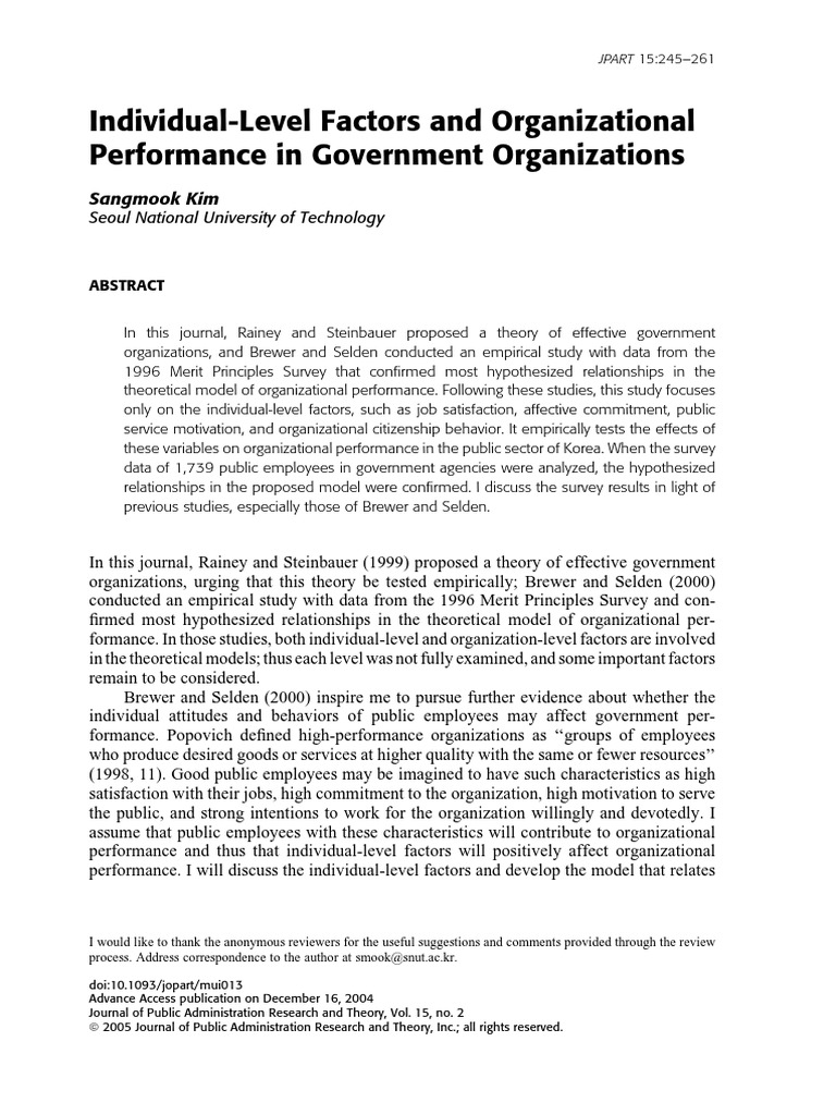 Individual-Level Factors and Organizational Performance in Government ...