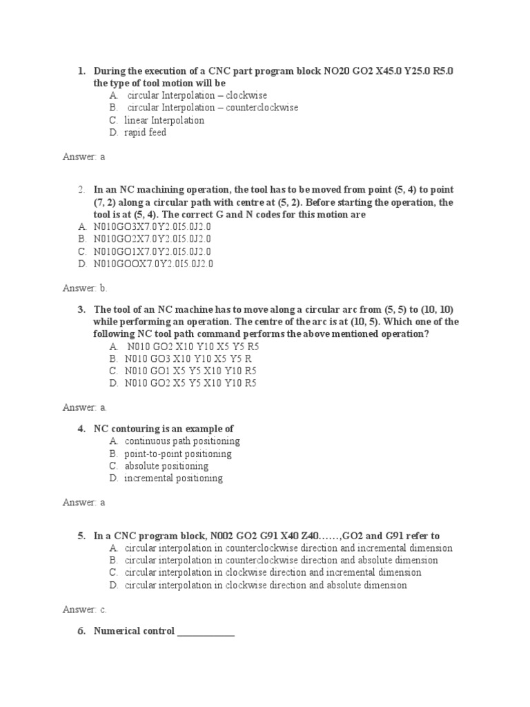 During The Execution of A CNC Part Program Block NO20 GO2 X45 | PDF ...