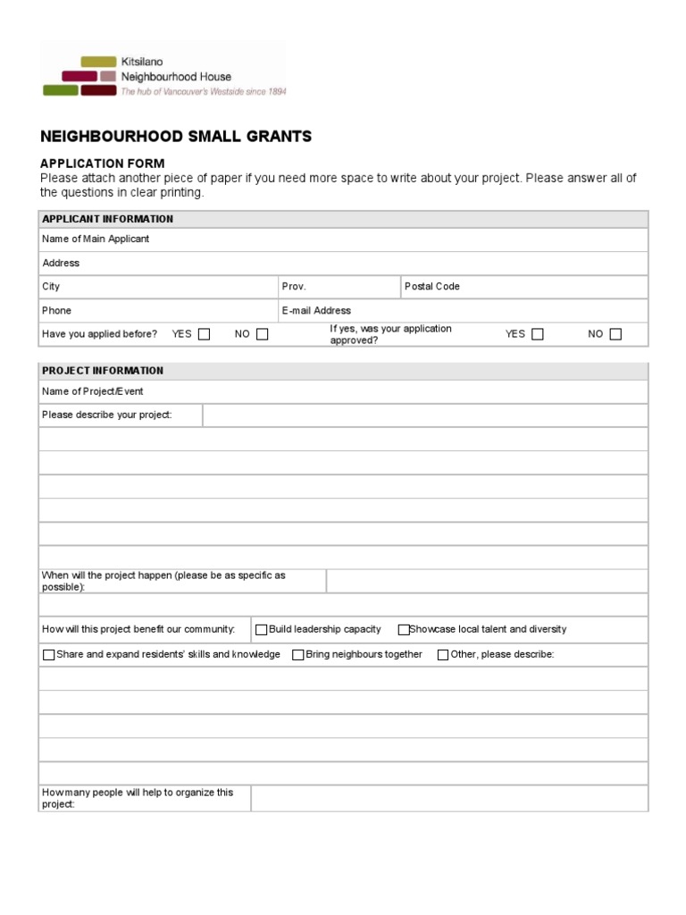 Neighbourhood Small Grants Application | PDF