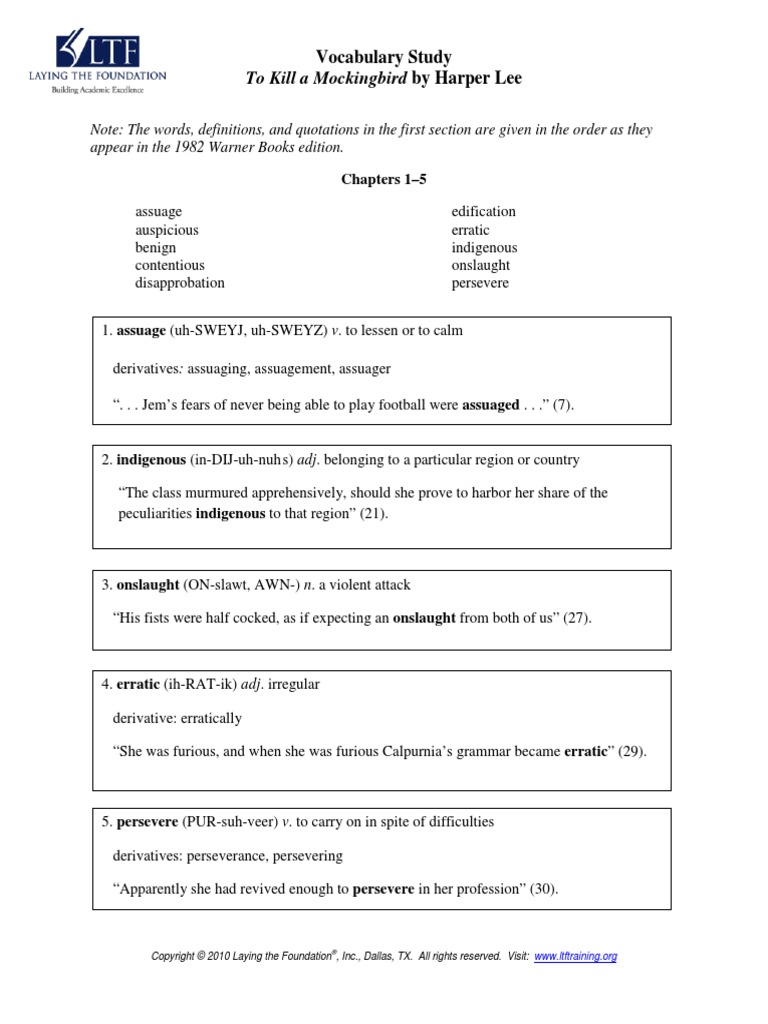TKAM Vocabulary Guide | PDF | To Kill A Mockingbird