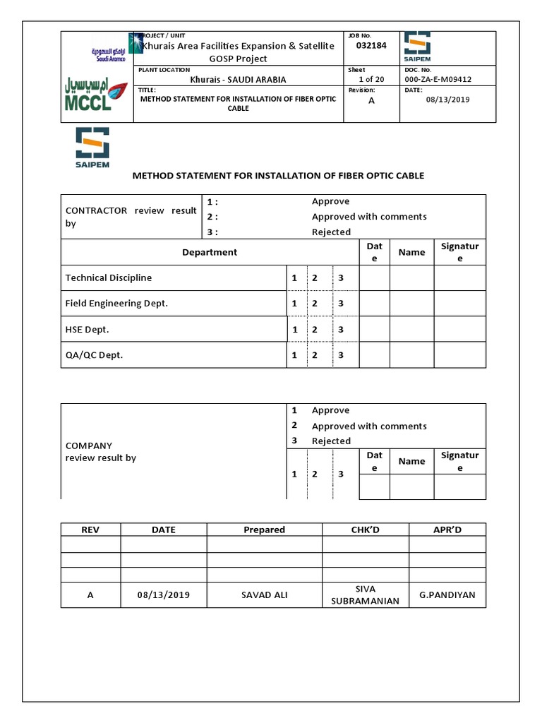 Fiber Optic Cable Installation Method | PDF | Optical Fiber ...