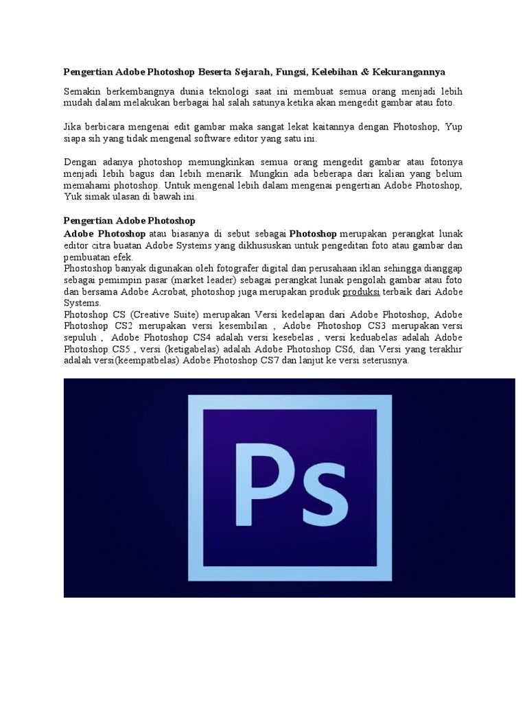Pengertian Adobe Photoshop Beserta Sejarah | PDF