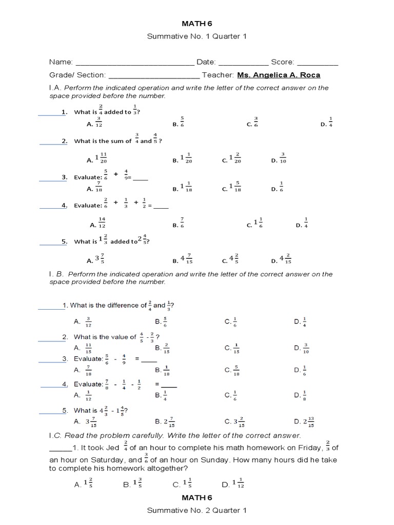 Grade 6 Summative Test in Math QUARTER 1 | PDF | Decimal | Elementary ...