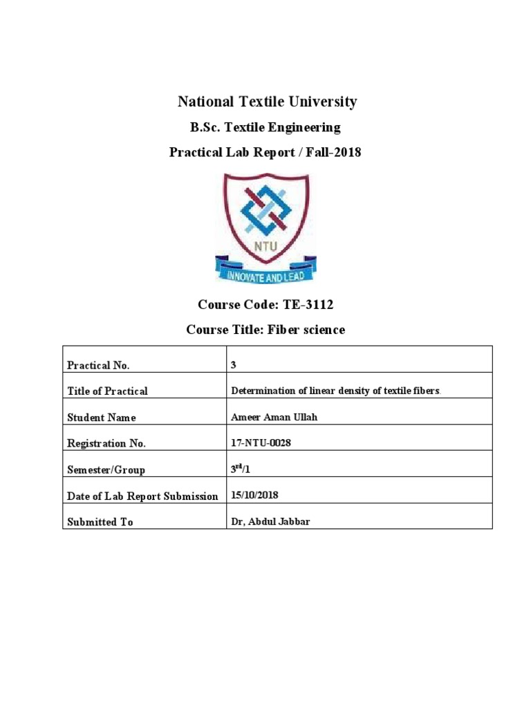 National Textile University: B.Sc. Textile Engineering Practical Lab ...