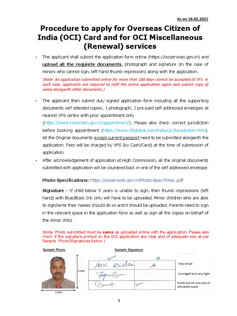 Procedure To Apply For Overseas Citizen of India (OCI) Card and For OCI ...
