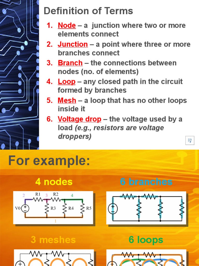 Definition of Terms: 1. Node 2. Junction 3. Branch 4. Loop 5. Mesh 6. Voltage Drop | PDF ...