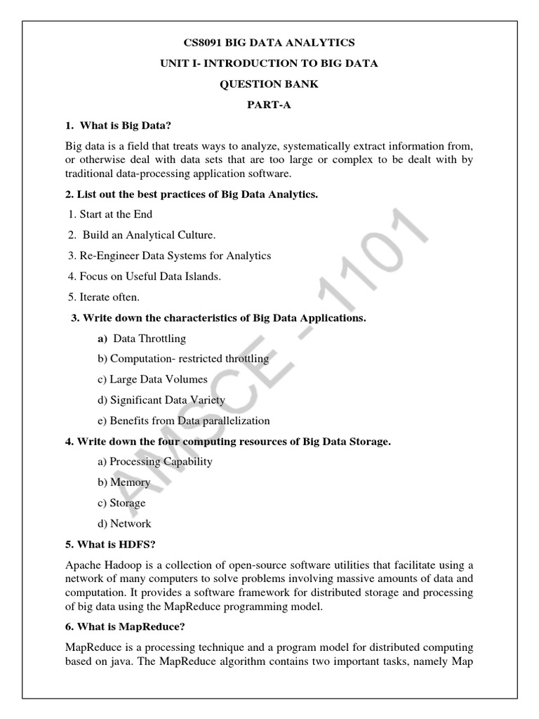 CS8091 BIGDATA ANALYTICS QUESTION BANK - Watermark | PDF | Apache ...