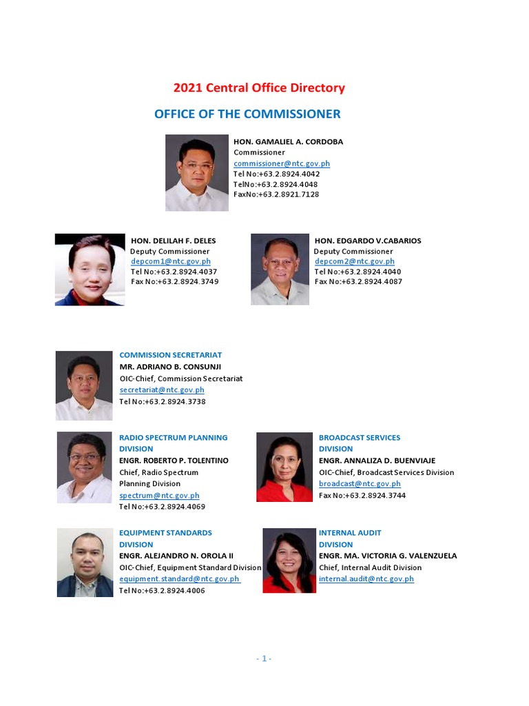 2021 Central Office Directory: Office of The Commissioner | PDF ...
