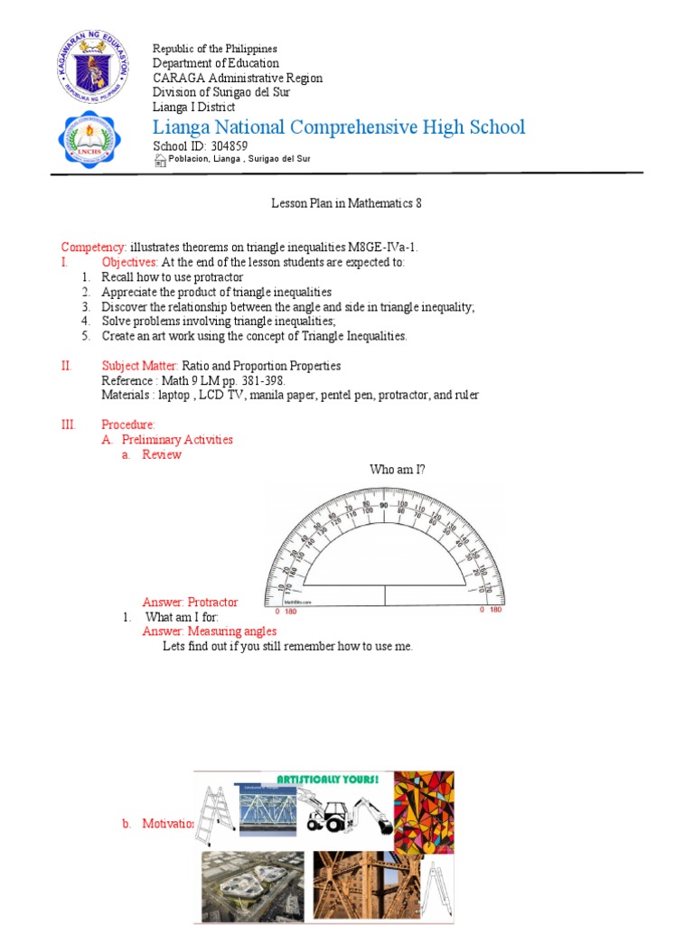 Observation Lesson Plan in Mathematics8 - Triangle Inequality | PDF ...