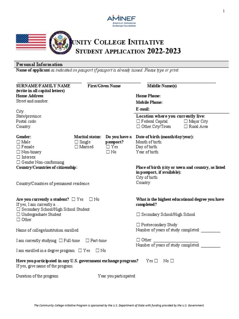 CCI Program AY 2022 2023 Application Form Fillable FINAL AMINEF | PDF ...