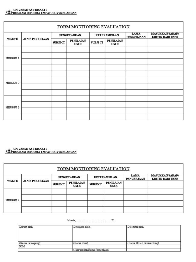 Form Monitoring Evaluation Magang | PDF