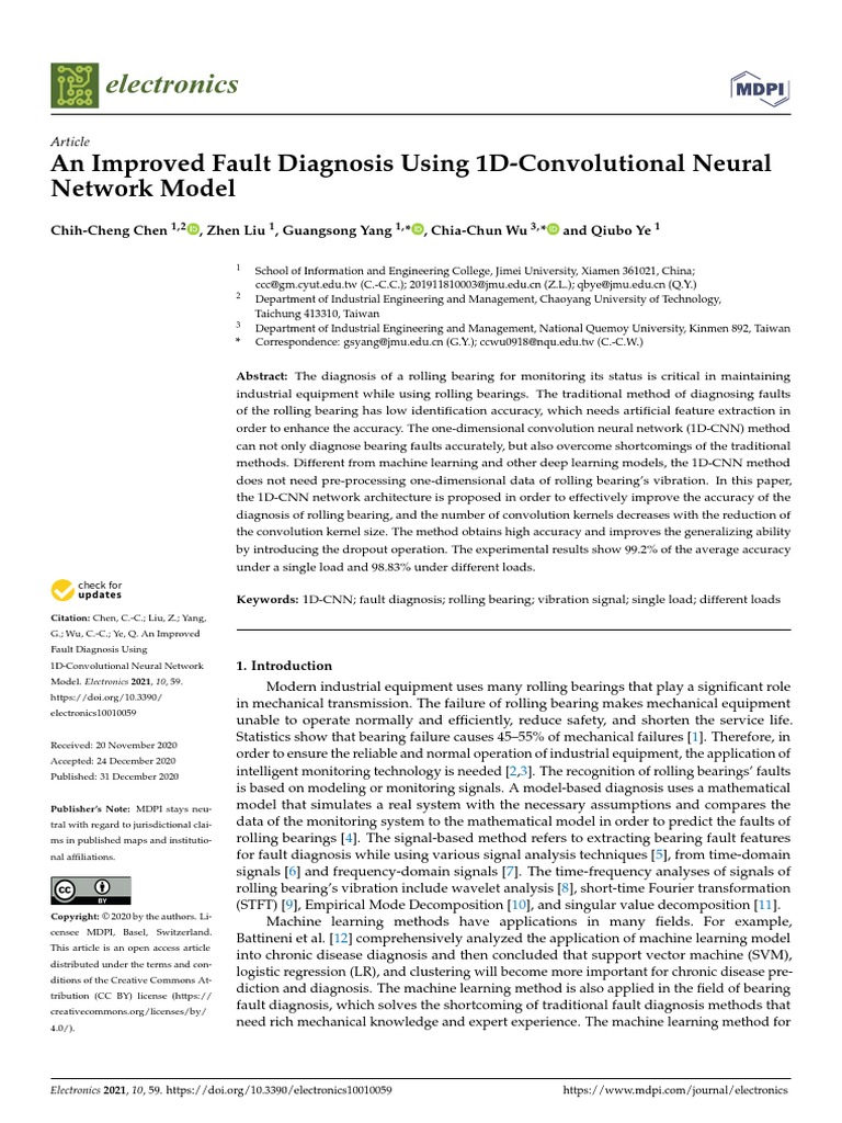 Electronics: An Improved Fault Diagnosis Using 1D-Convolutional Neural Network Model | PDF ...