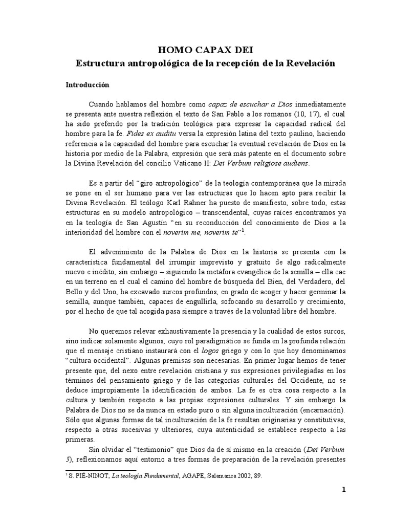 Homo Capax Dei: Revelación y Antropología | PDF | Metafísica | Immanuel ...