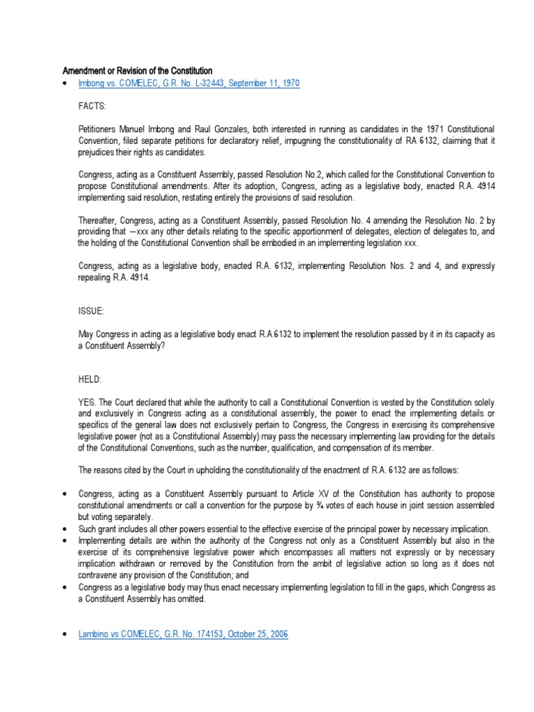 Amendment or Revision of The Constitution | Download Free PDF ...