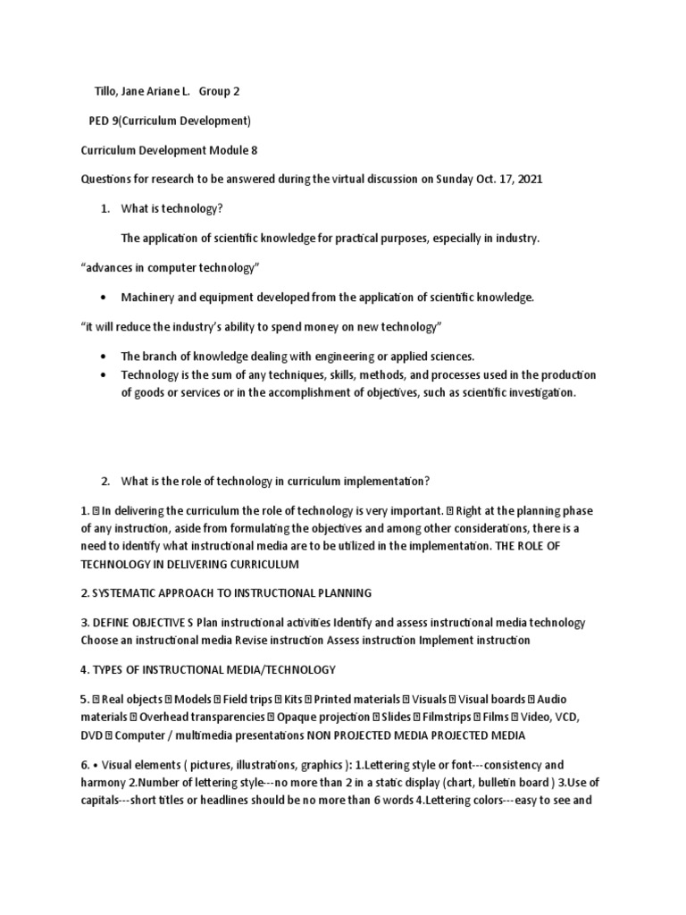 Curriculum Development Module 8 | PDF | Educational Technology | Curriculum