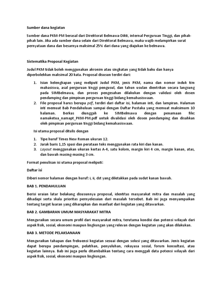 Sumber Dana dan Sistematika Proposal Kegiatan PKM-PM | PDF