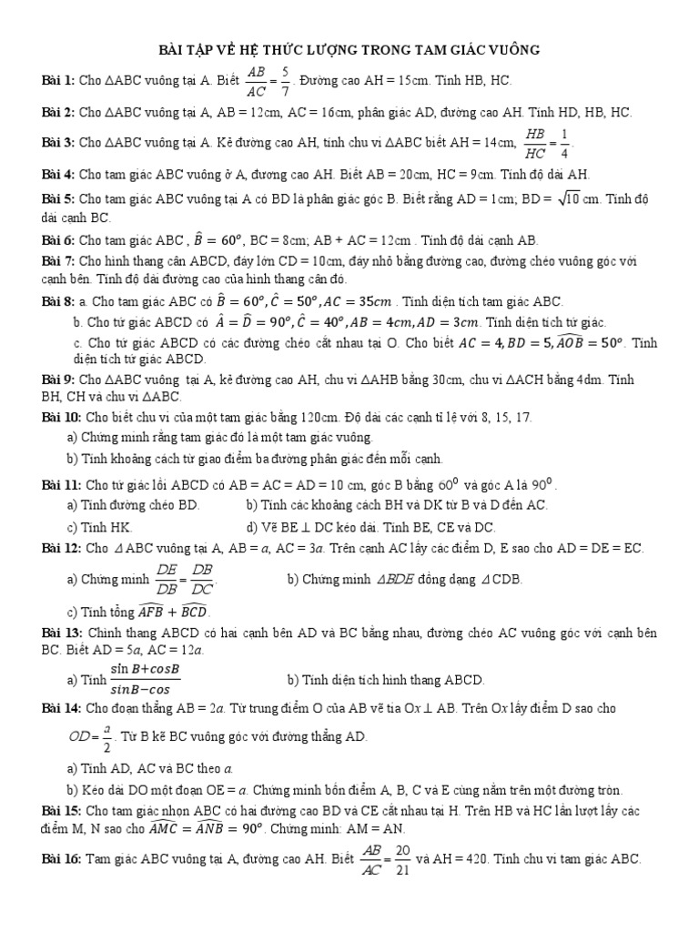 Bai Tap He Thuc Luong Trong Tam Giac Vuong 2 | PDF