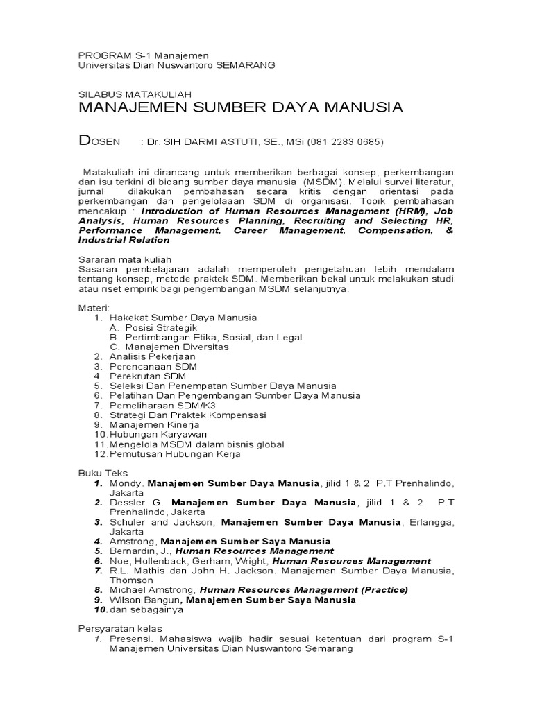Silabus MSDM - S1 | PDF