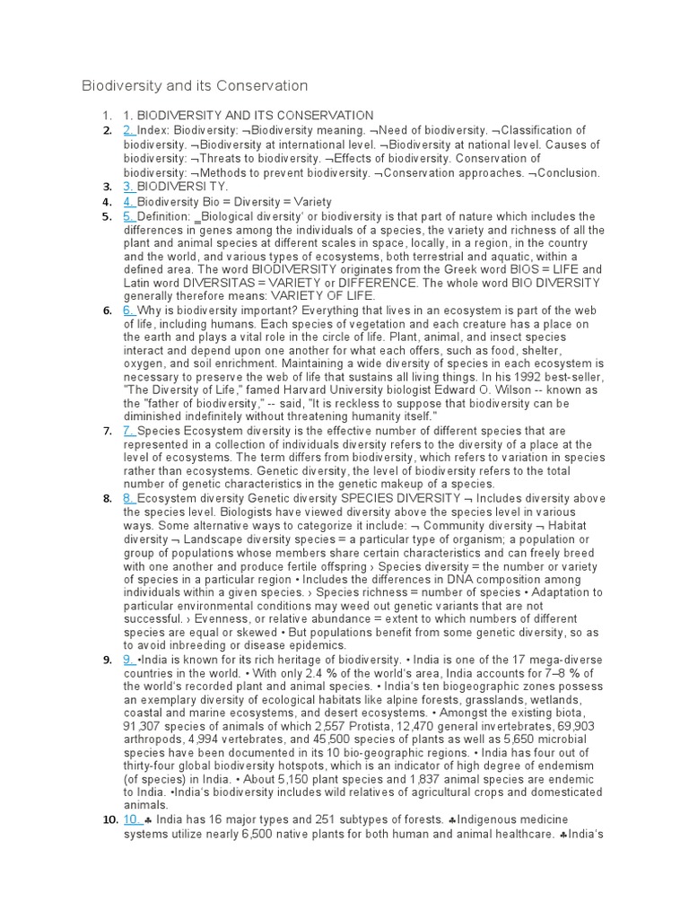 Biodiversity and Its Conservation | PDF | Biodiversity | Conservation ...