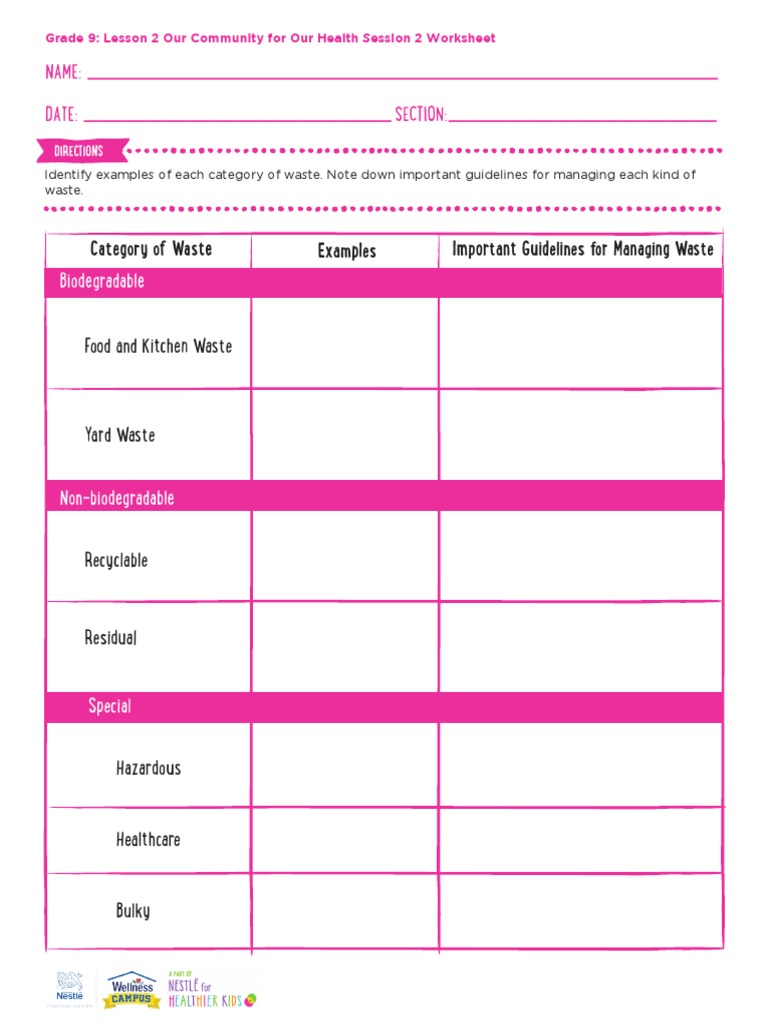 Lesson 2 - Our Community For Our Health Session 2 Worksheet | PDF