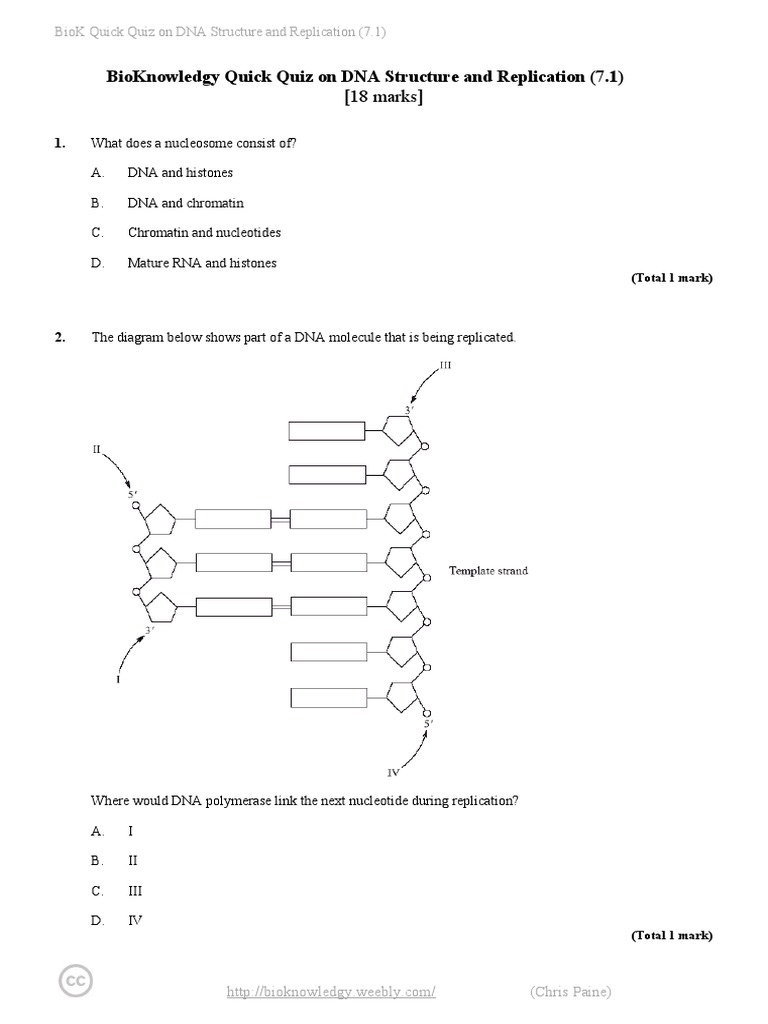 Bioknowledgy Quick Quiz On Dna Structure and Replication (7.1) | PDF | Dna Replication | Dna